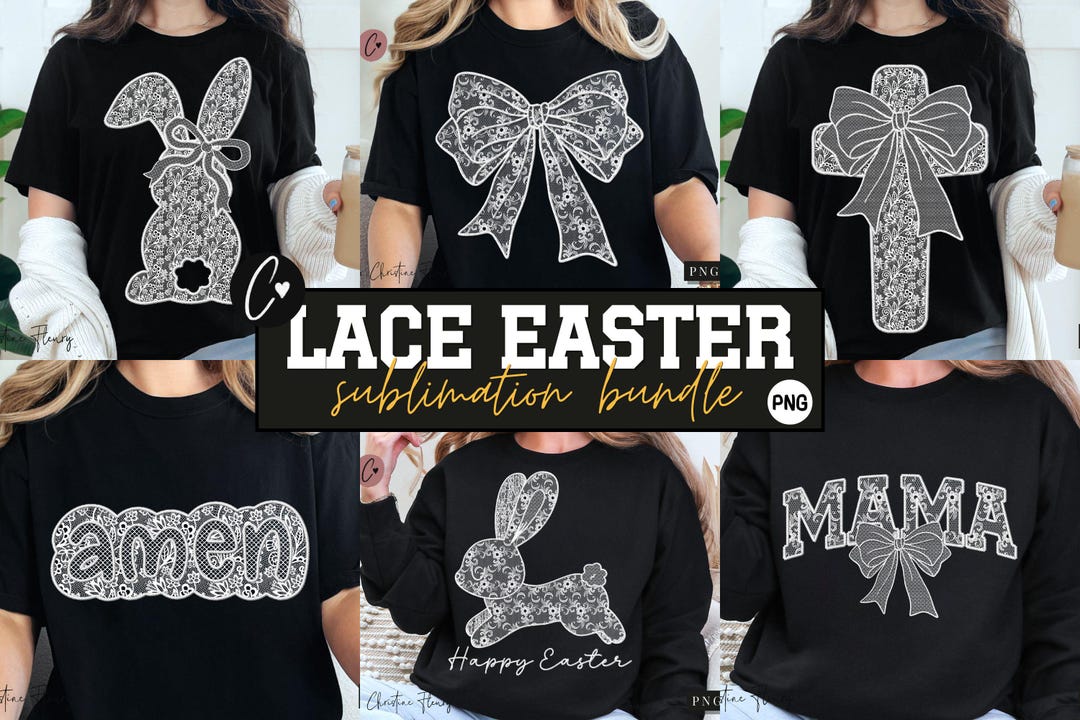 White Lace Easter PNG Sublimation Bundle, Lace Bunny PNG, Spring ...