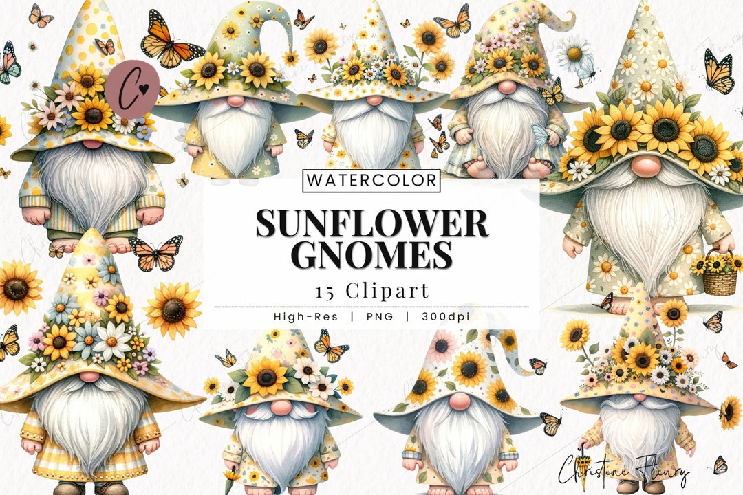 Sunflower Gnomes Clipart, Spring PNG, Gnome PNG, Flower Gnome PNG ...