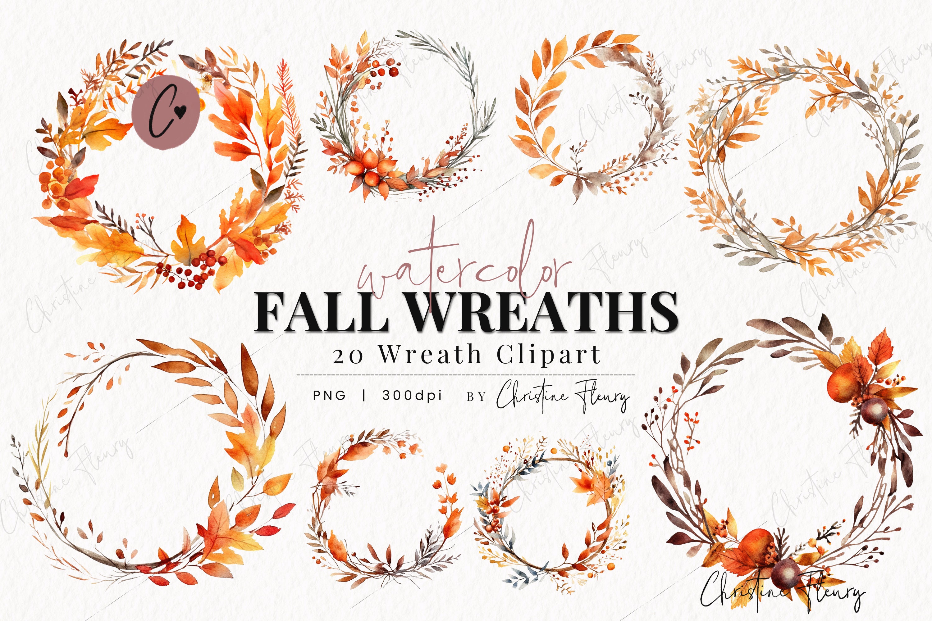 Watercolor Fall Wreath Clipart Watercolor Fall Clipart - Etsy
