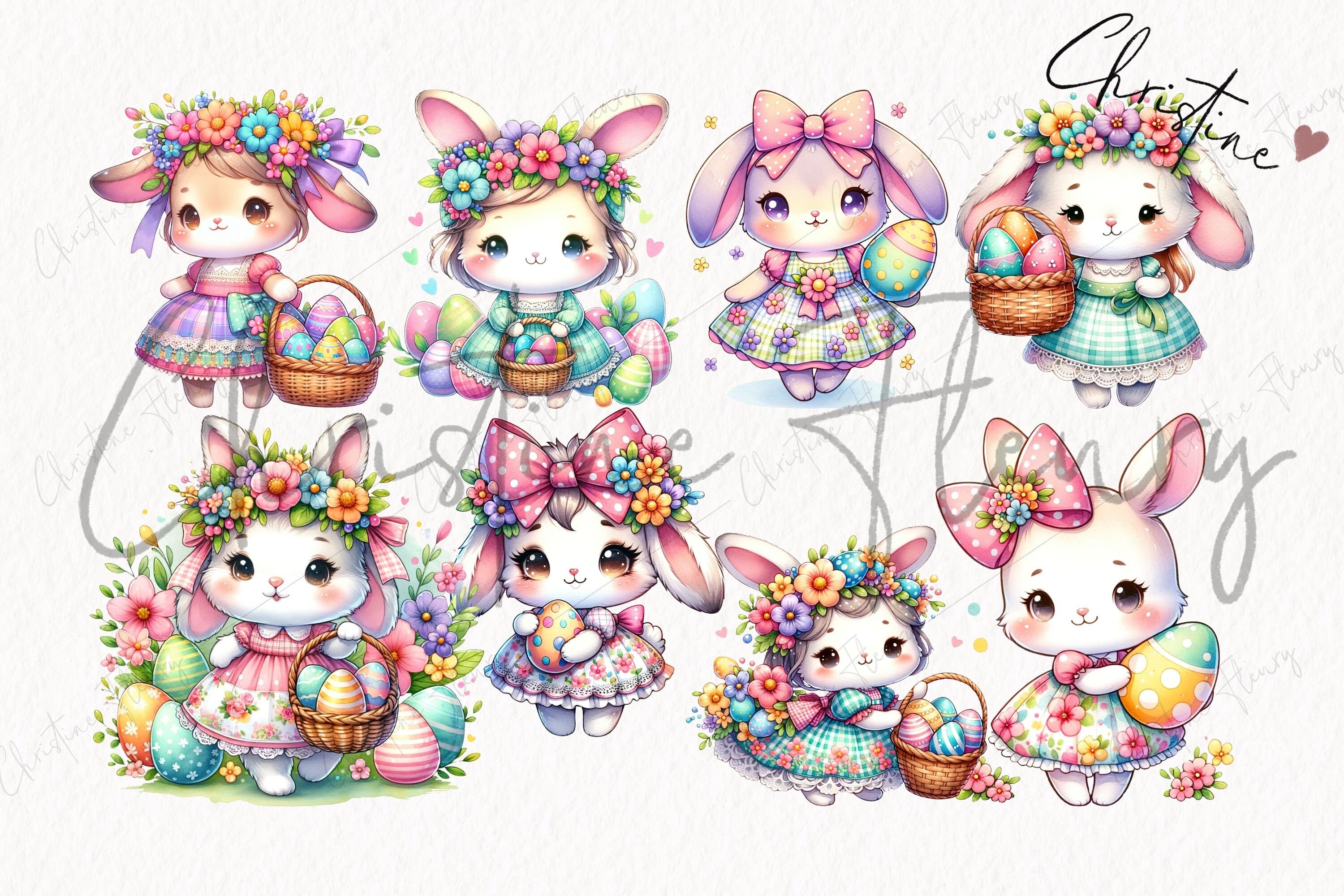 Kawaii Easter Bunnies Clipart, Easter PNG, Cute Bunny PNG, Spring Bunny ...