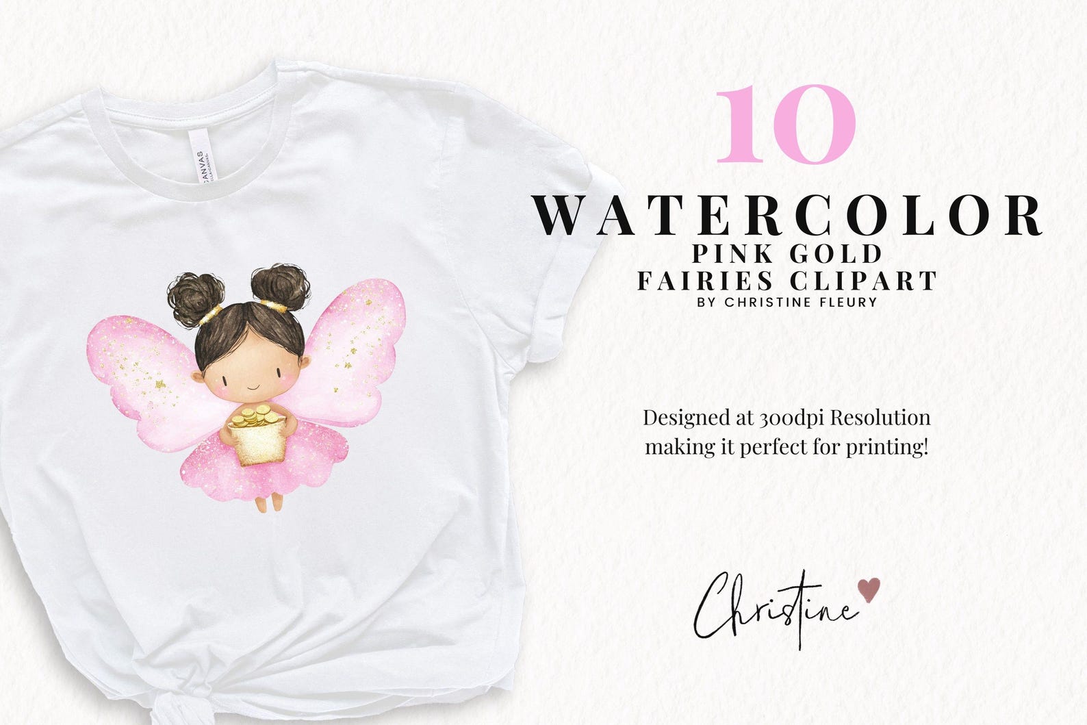 Pink Gold Fairies Clipart Bundle, Tooth Fairy PNG, Watercolor Birthday ...