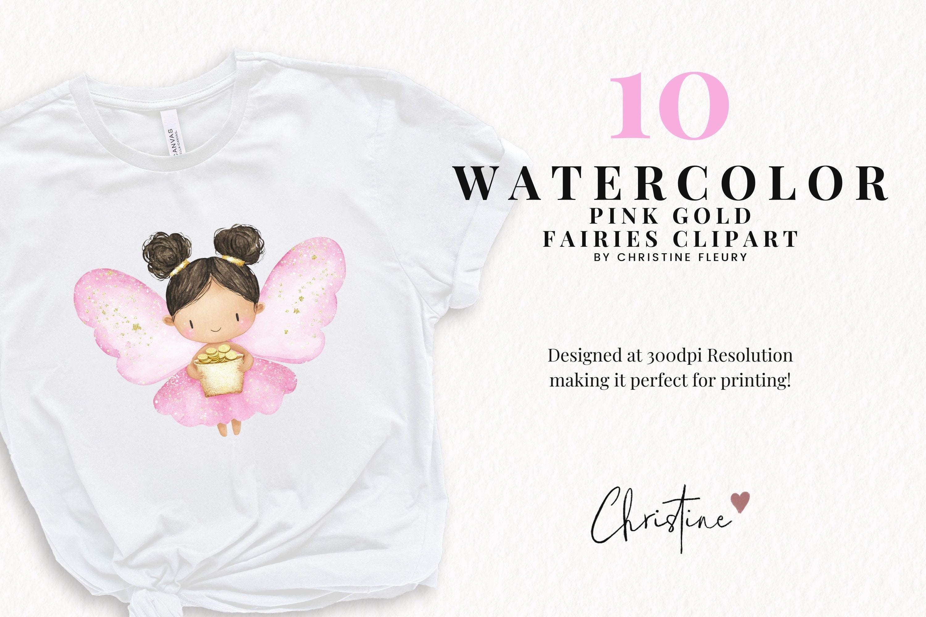 Pink Gold Fairies Clipart Bundle, Tooth Fairy PNG, Watercolor Birthday ...
