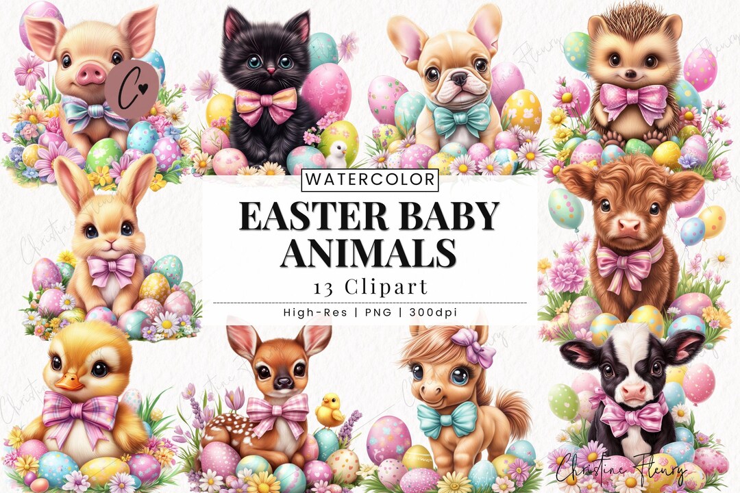 Easter Baby Animals Clipart Bundle, Easter PNG, Cute Easter Clipart ...