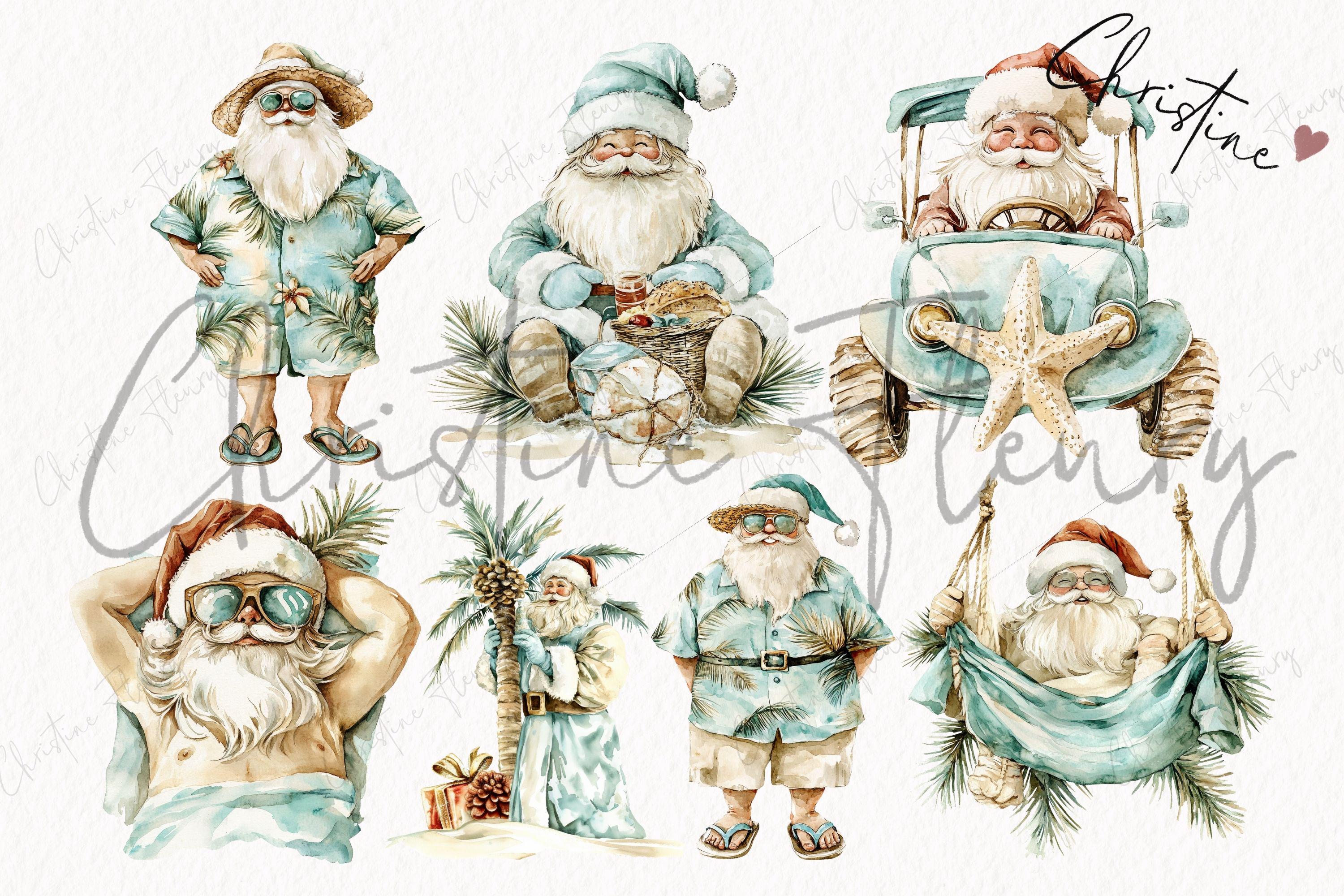 Beach Santa Clipart, Beach Christmas PNG, Tropical Christmas Clipart ...