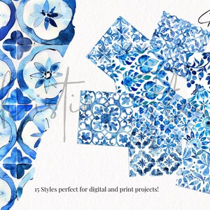 Seamless Mediterranean Tile Pattern, Watercolor Santorini Print ...