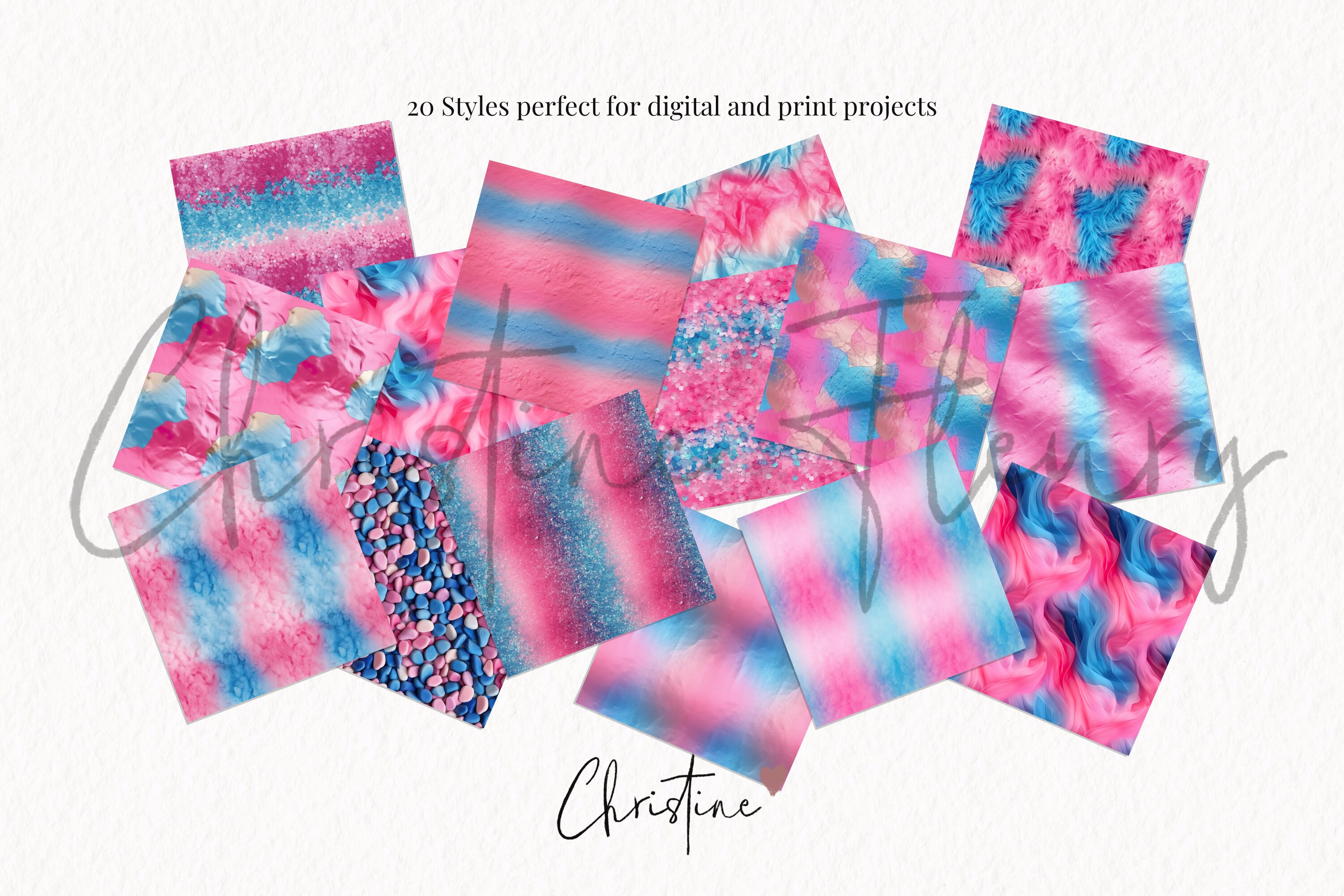 Seamless Pink and Blue Digital Paper Glitter Patterns - Etsy