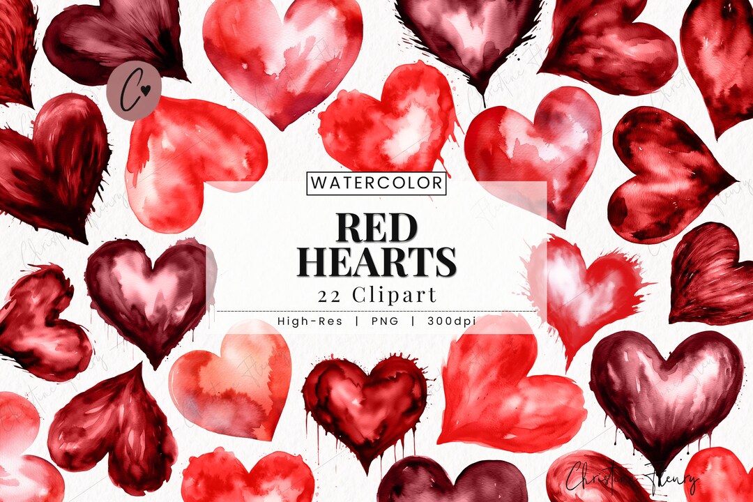 Watercolor Red Hearts Clipart, Heart Valentine's Day PNG, Valentine PNG ...