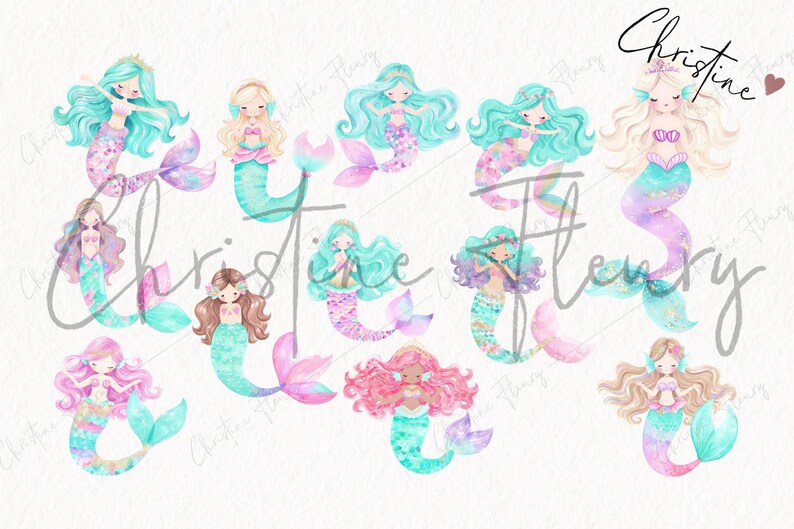 Watercolor Mermaid Clipart, Ocean Fantasy, Pastel Mermaid Clipart ...