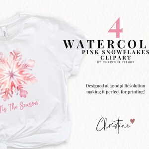 Watercolor Pink Snowflakes Clipart, Watercolor Christmas Clipart, Cute ...