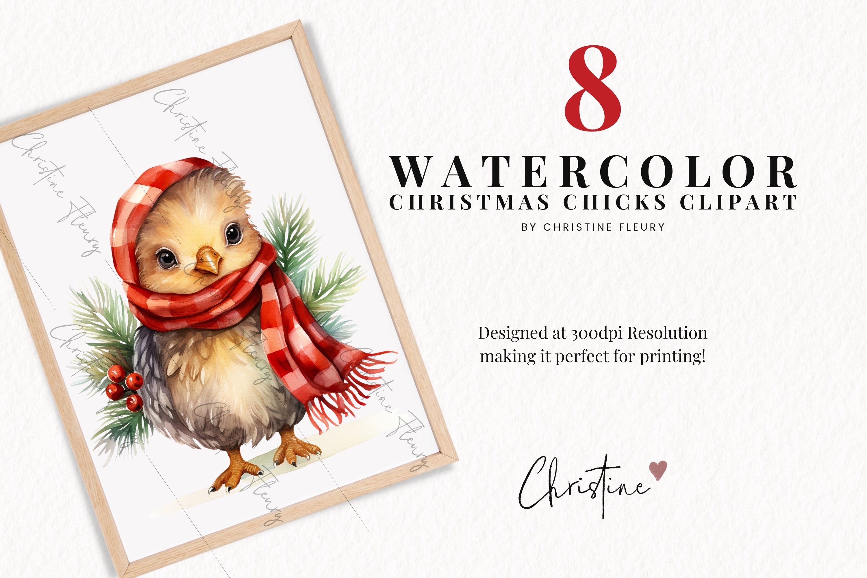 Watercolor Christmas Chick Clipart, Watercolor Animal Clipart ...