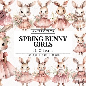 Spring Bunny Girls Clipart, Bunny PNG, Easter Bunny PNG, Spring PNG ...