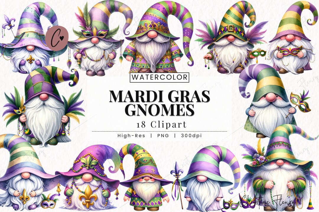 Watercolor Mardi Gras Gnomes Clipart, Mardi Gras PNG, Festival PNG ...