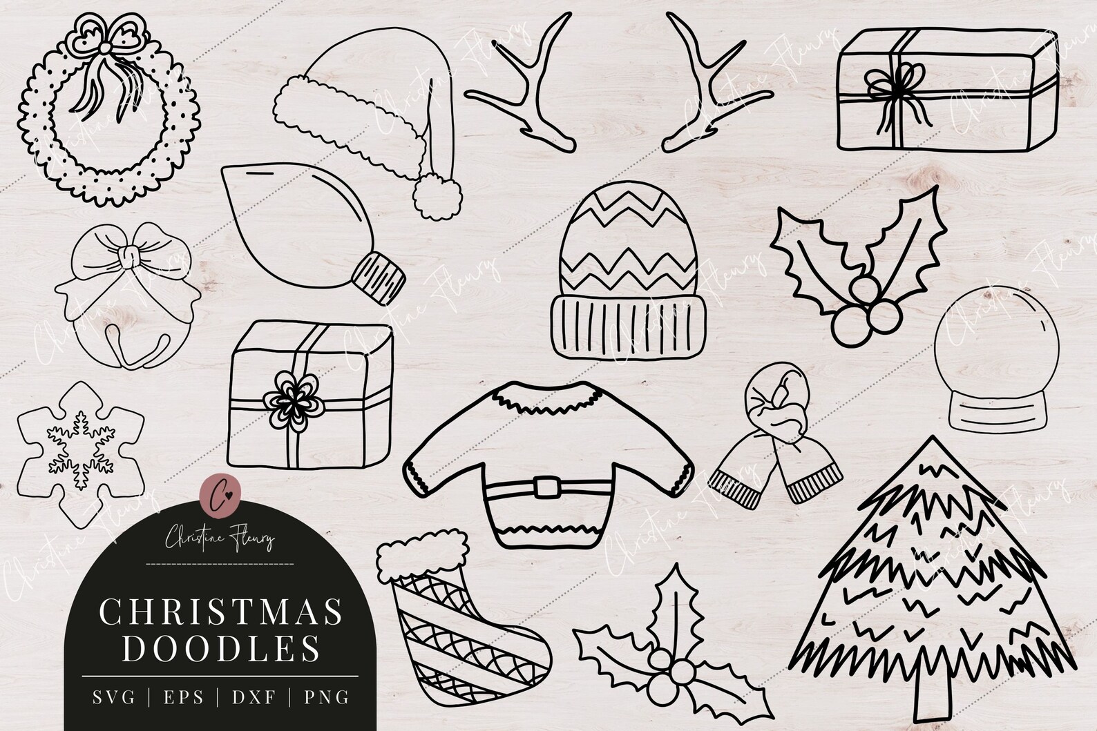 32 Christmas Doodle Outline SVG Bundle Christmas SVG - Etsy