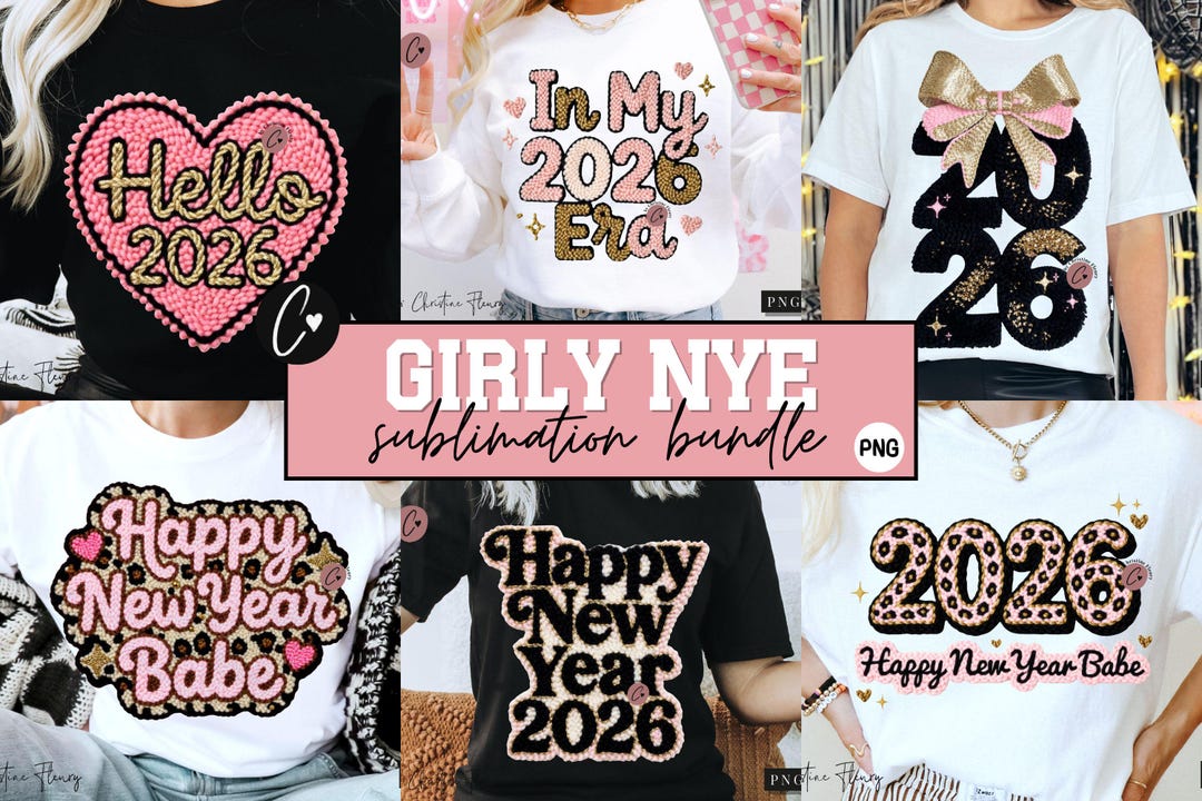 Preppy New Years 2026 PNG Bundle, Pink Girly NYE Png, Preppy New Year ...