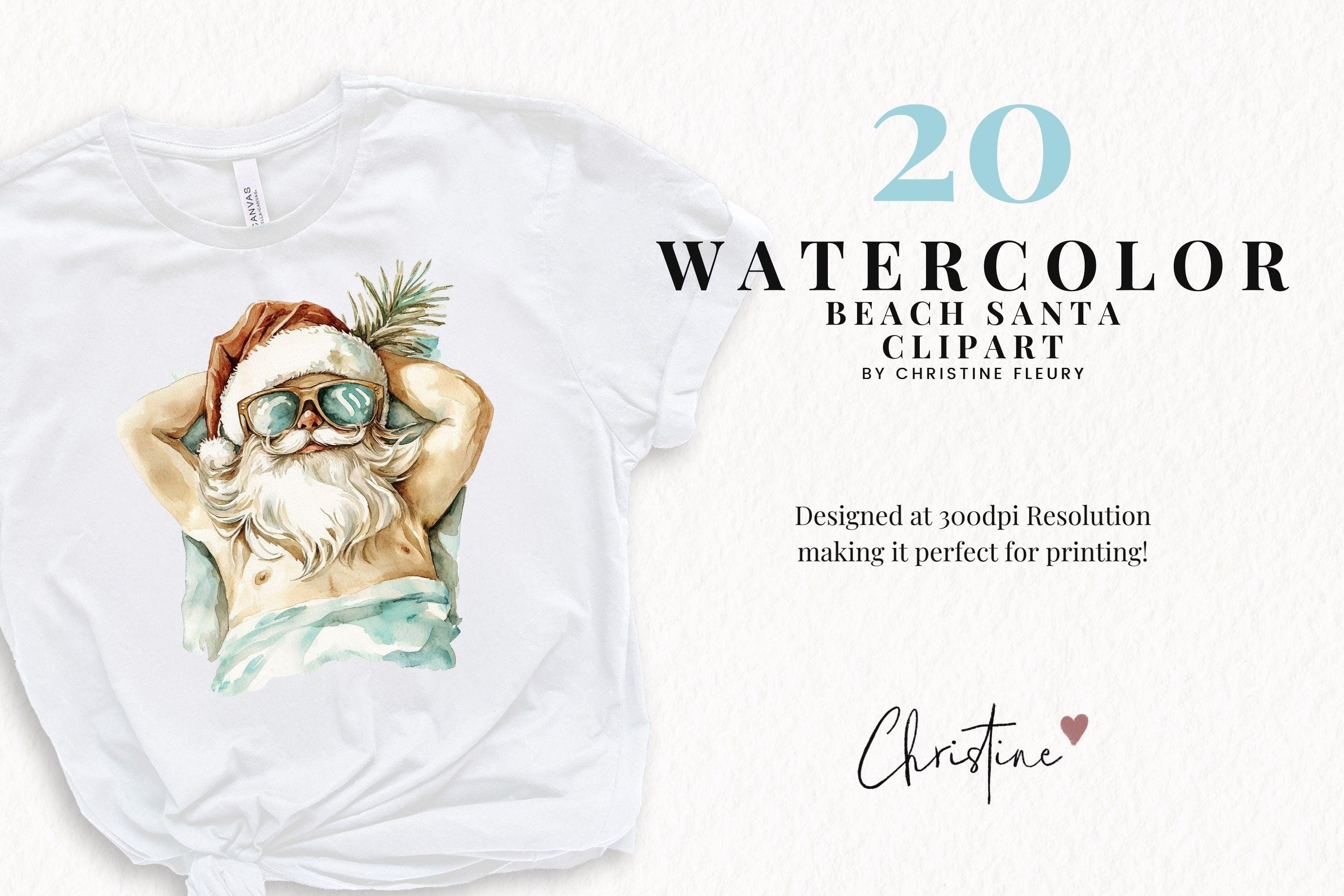 Beach Santa Clipart, Beach Christmas PNG, Tropical Christmas Clipart ...