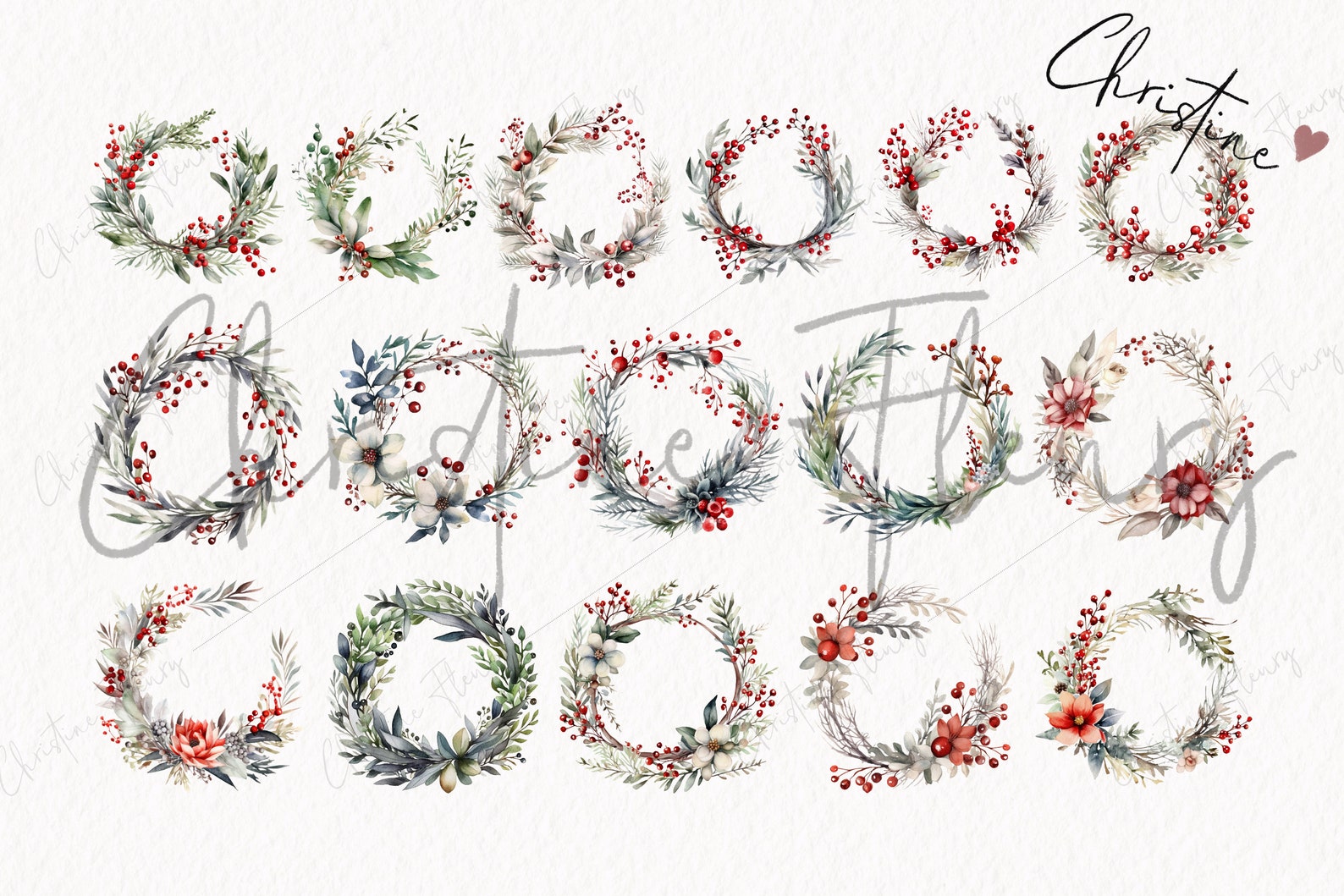 Watercolor Christmas Wreath Clipart Watercolor Christmas - Etsy