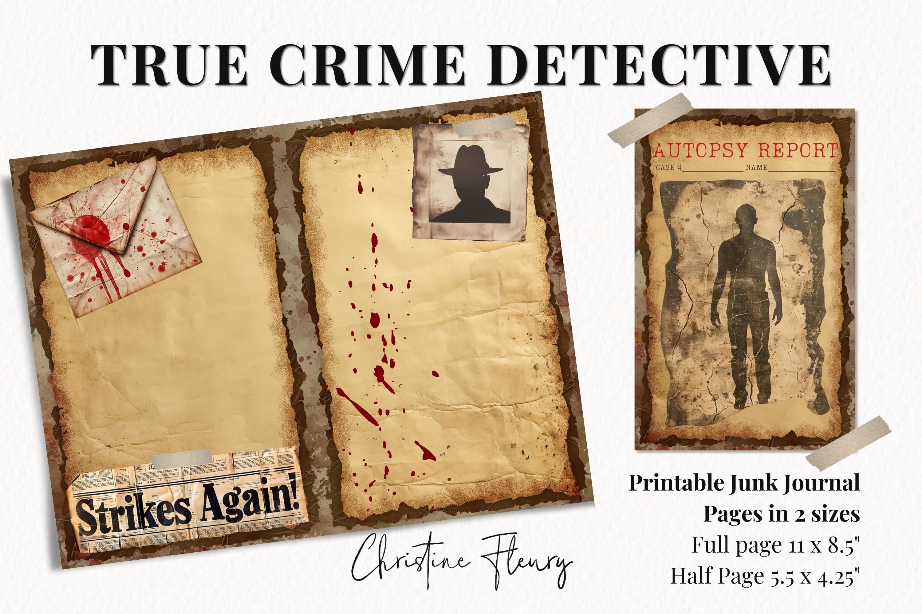 True Crime Detective Junk Journal Pages, Vintage Detective, Printable ...