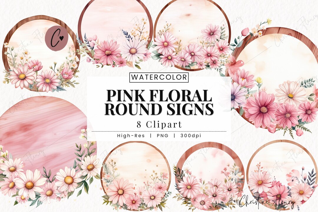 Pink Floral Round Signs Clipart, Spring PNG, Round Sign PNG, Spring ...