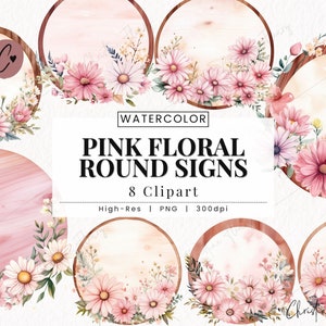 Pink Floral Round Signs Clipart, Spring PNG, Round Sign PNG, Spring ...