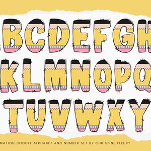 Pencil Doodle Alphabet School PNG, School Letters, Back to School Font ...