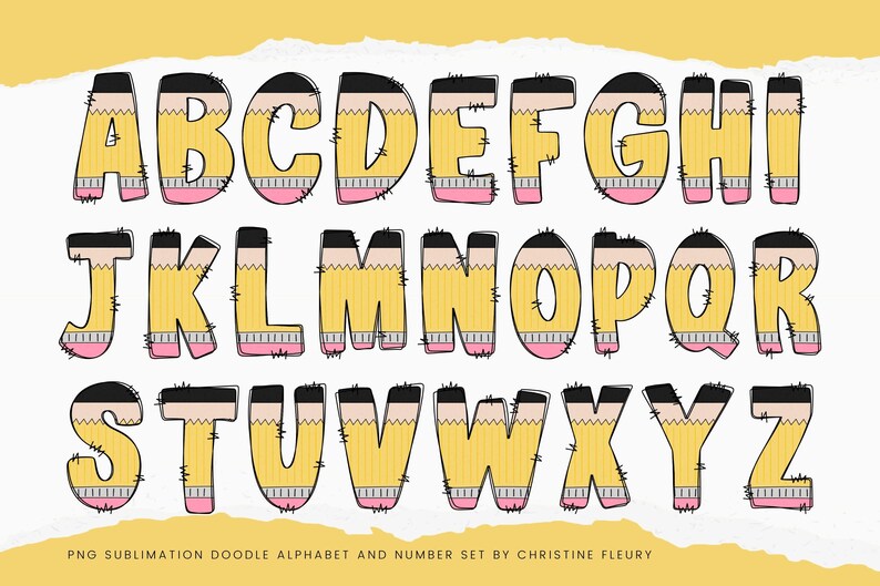 Pencil Doodle Alphabet School PNG, School Letters, Back to School Font ...