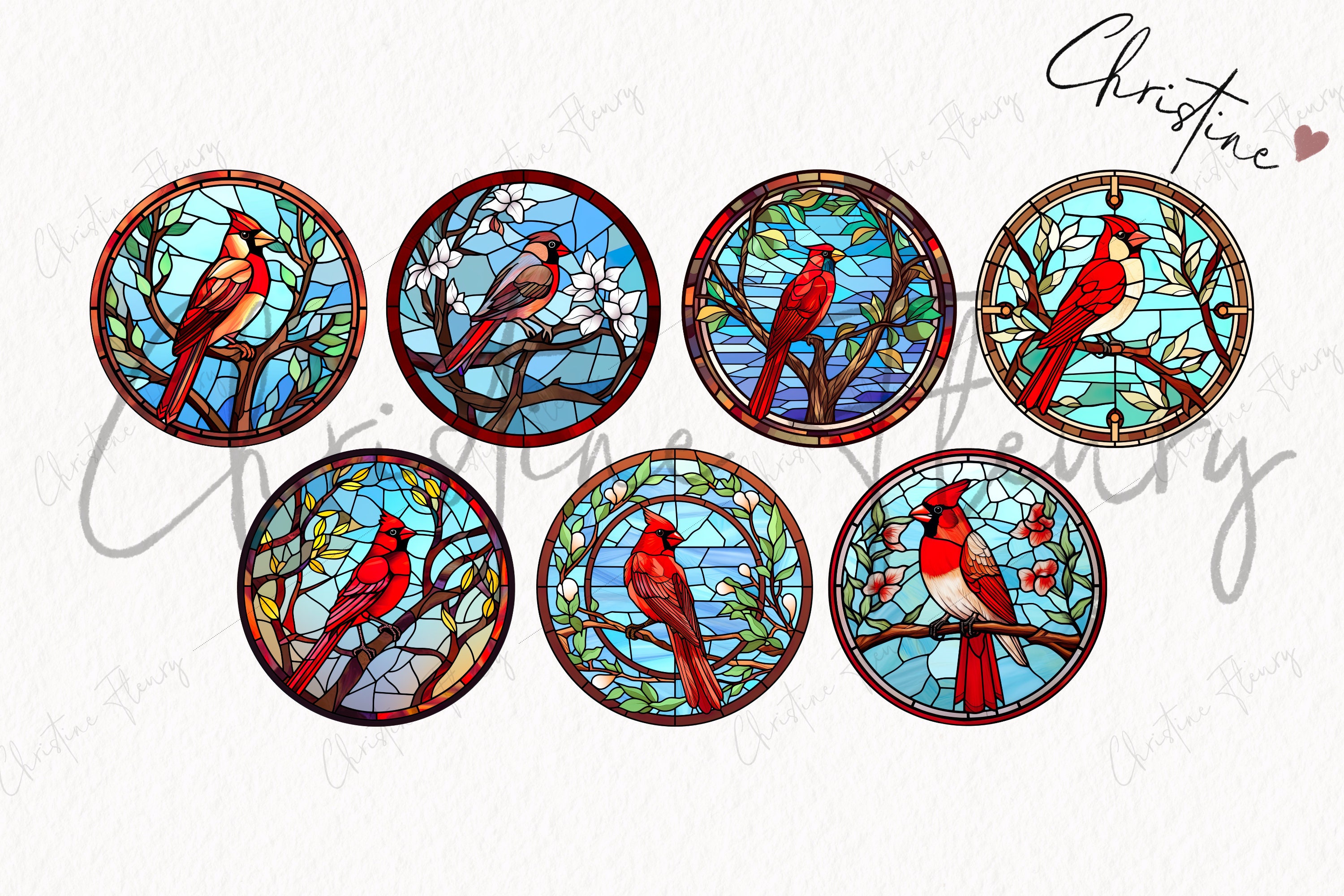 37 Round Cardinal Stained Glass Clipart Stained Glass PNG - Etsy