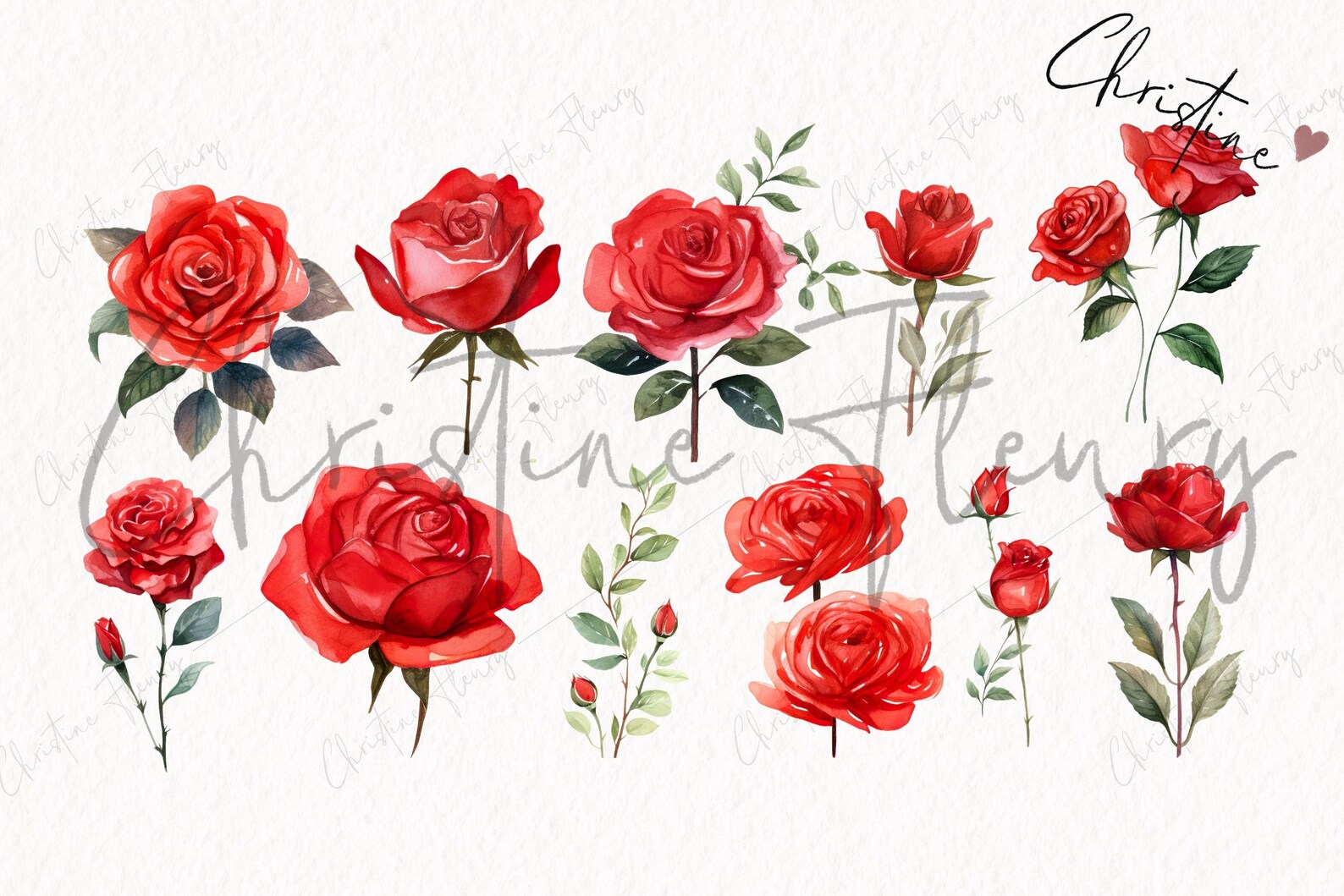 Watercolor Red Roses Clipart, Watercolor Flower Clipart, Wedding PNG ...