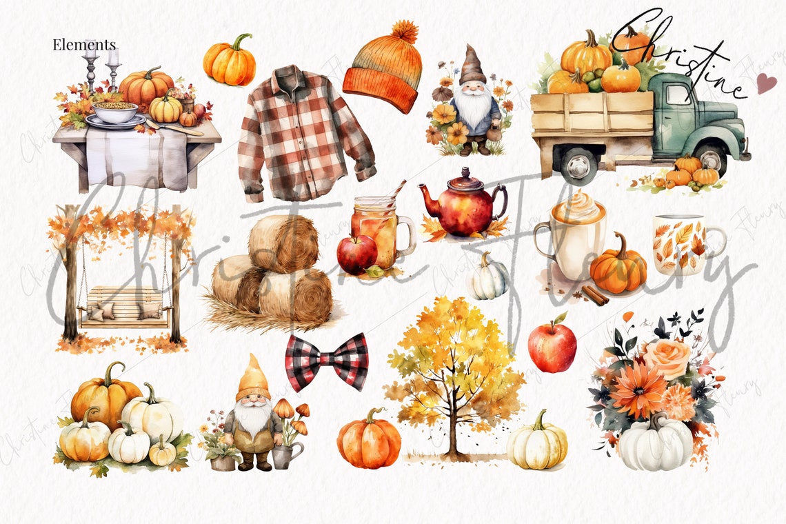 Watercolor Mega Fall Bundle Clipart, Watercolor Fall Clipart ...
