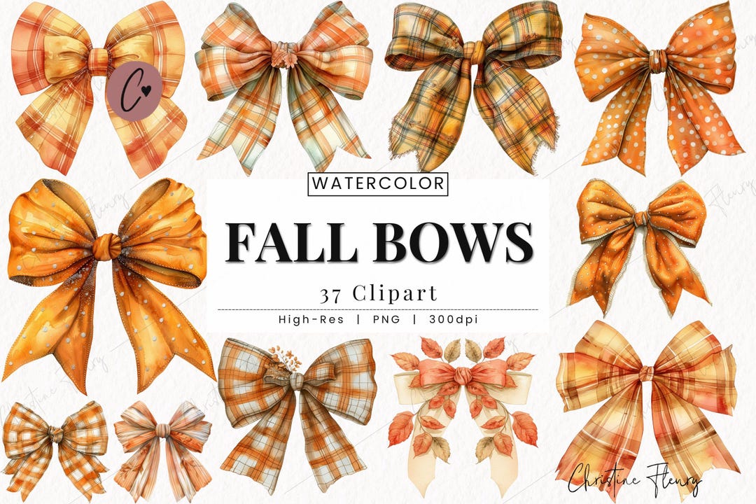 Watercolor Fall Bows Clipart, Fall Clipart, Coquette PNG, Autumn Bow ...
