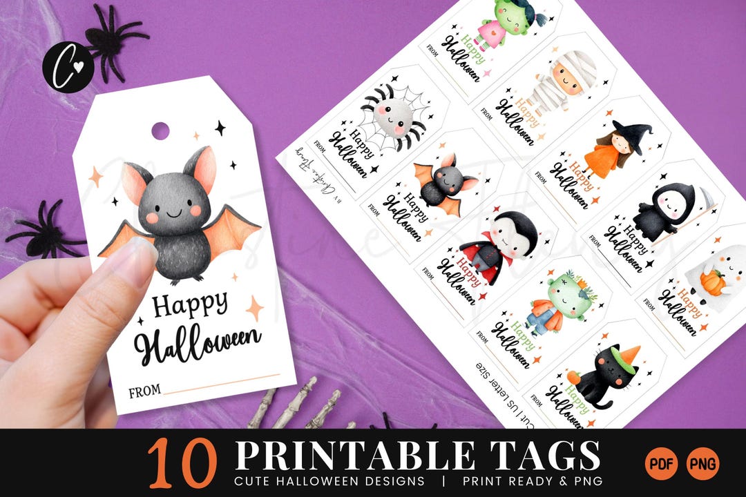 10 Printable Cute Happy Halloween Gift Tags, Trick or Treat Favor Tags ...