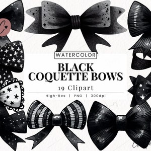Watercolor Black Coquette Bows Clipart, Coquette Clipart, Gothic PNG ...