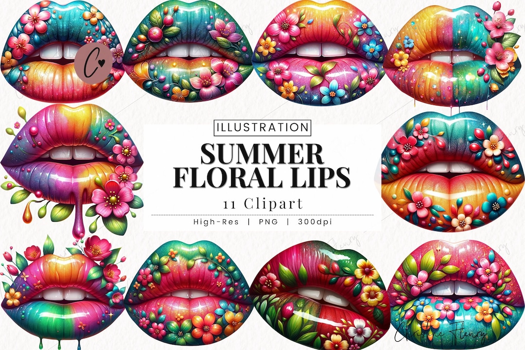 Summer Floral Lips Clipart, Summer PNG, Hello Summer Flower PNG, Kiss ...