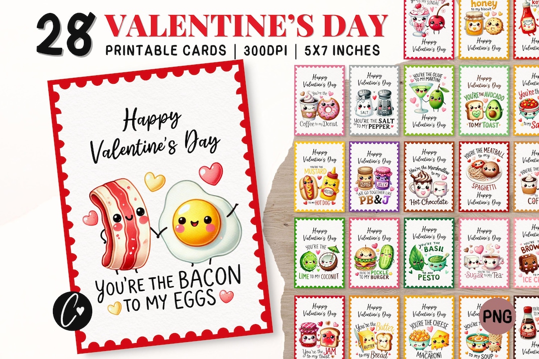 Printable Food Pun Valentine's Day Card Bundle, Funny Printable ...
