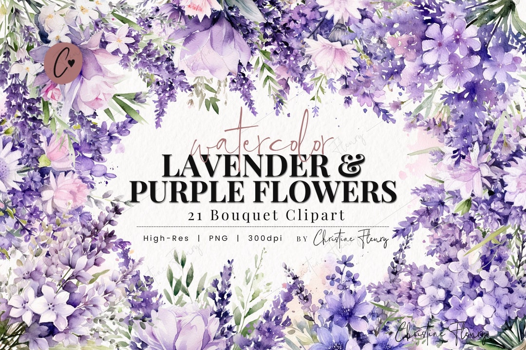 Watercolor Lavender & Purple Flowers Clipart, Watercolor Wedding ...