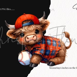 Cute Baseball Highland Cow Clipart, Baseball PNG, Highland Cow PNG ...