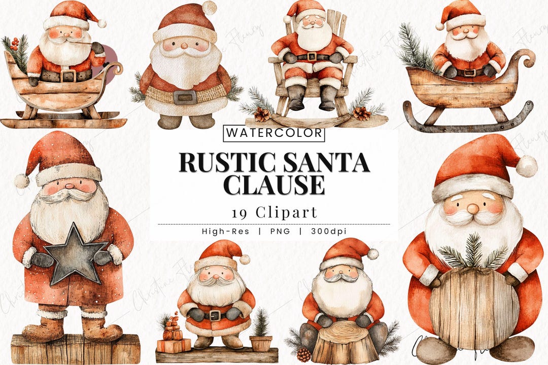 Watercolor Rustic Santa Clause Clipart, Christmas PNG, St Nick Clipart ...