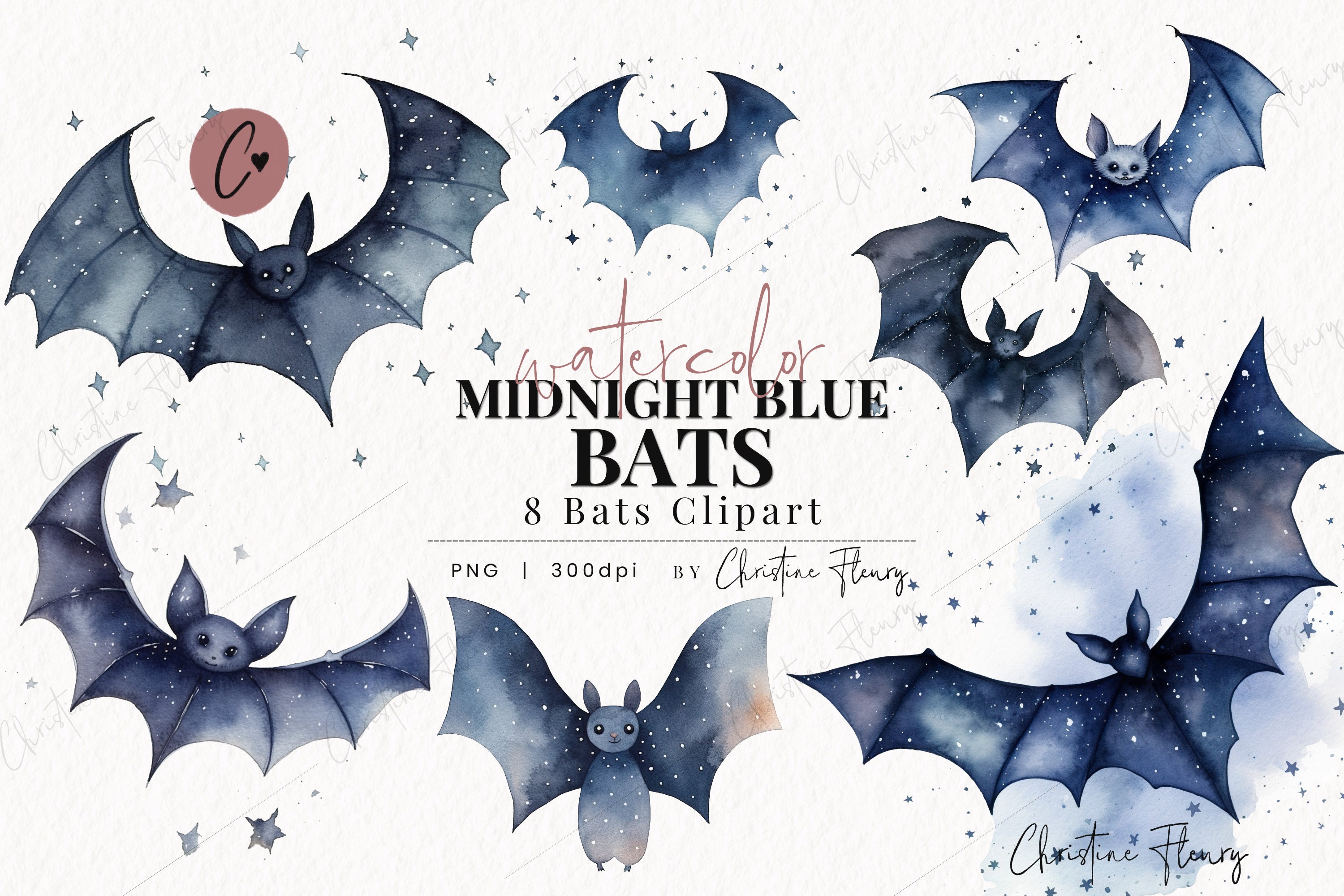 Watercolor Midnight Blue Bats Clipart Watercolor Bat PNG - Etsy