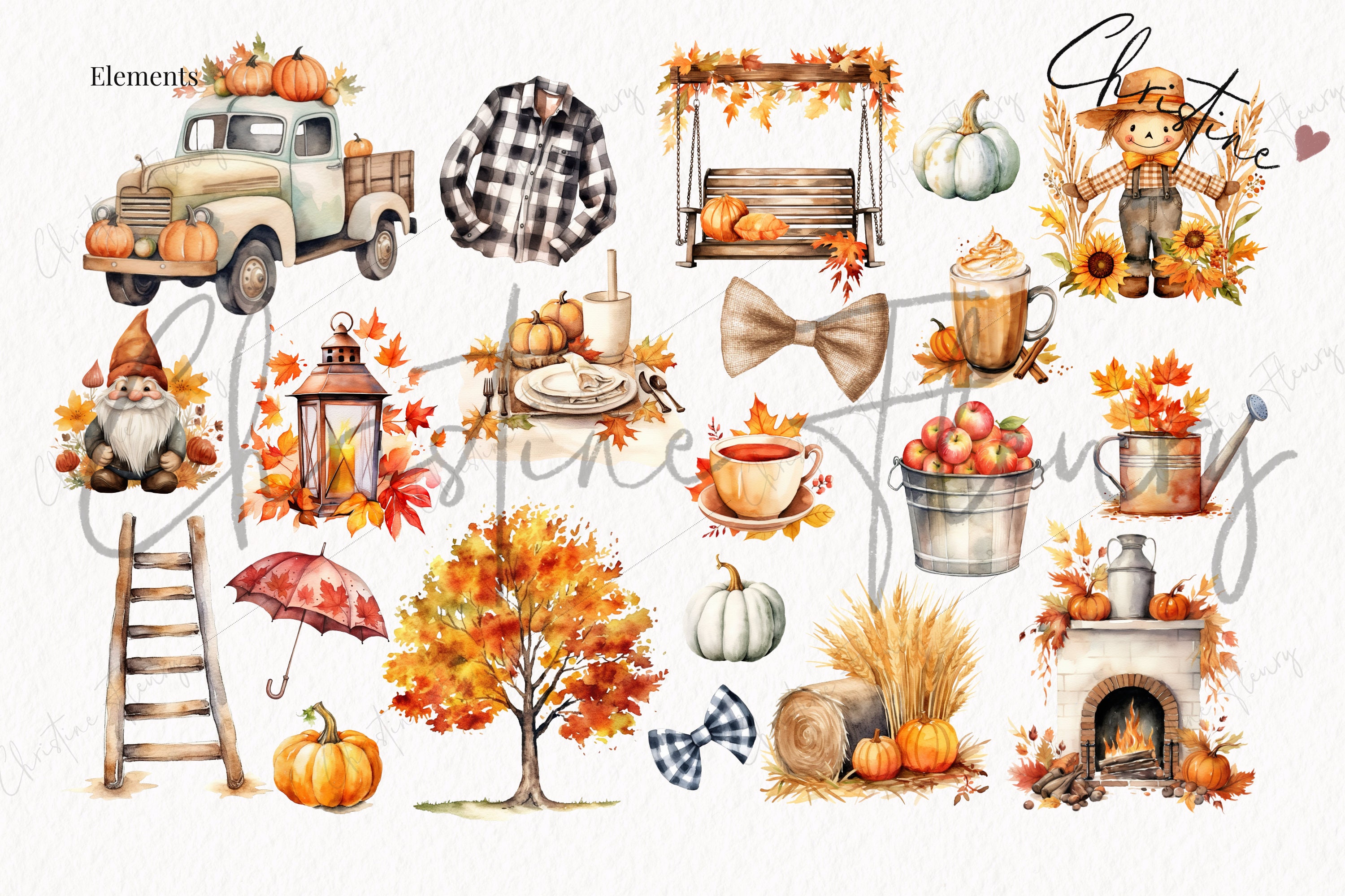 Watercolor Mega Fall Bundle Clipart, Watercolor Fall Clipart ...