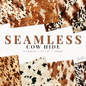 Seamless Cow Hide Patterns, Cow Print Digital Paper, Printable Highland ...