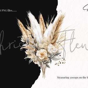 Watercolor Boho Neutral Floral Clipart, Watercolor Flower Clipart ...