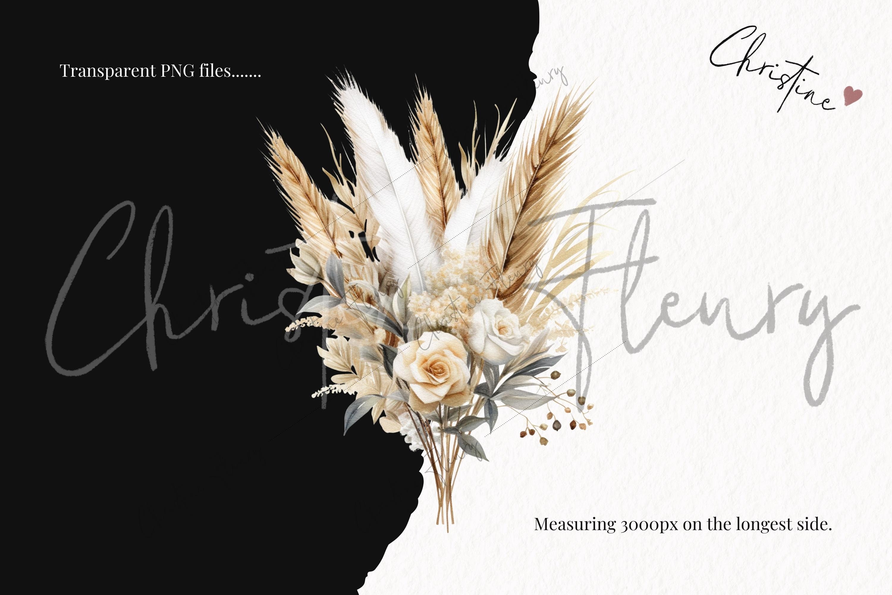 Watercolor Boho Neutral Floral Clipart, Watercolor Flower Clipart ...