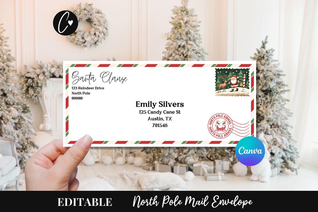 Editable Letter From Santa Envelope Template, Canva Template Printable ...