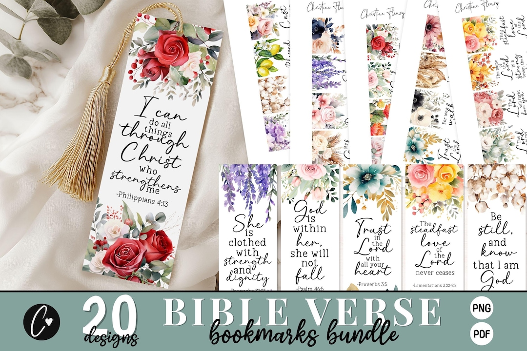 20 Bible Verse Bookmark Bundle, Printable Floral Bookmark, Christian ...