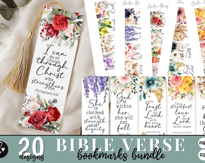 20 Bible Verse Bookmark Bundle, Printable Floral Bible Bookmark ...