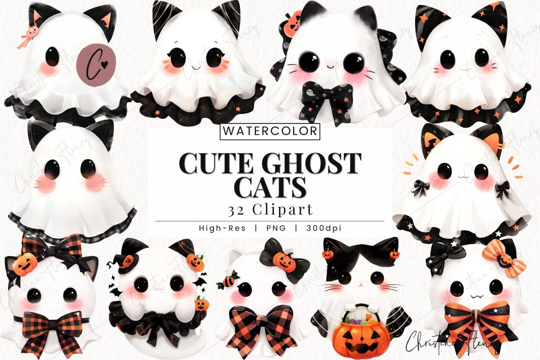 Cute Ghost Cats Clipart, Halloween PNG, Ghost Clipart, Spooky Cat PNG ...