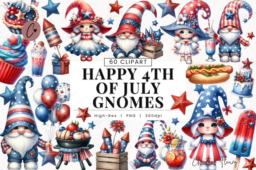 Happy 4th of July Gnomes Clipart, Gnome PNG, 4th of July PNG, Cute ...