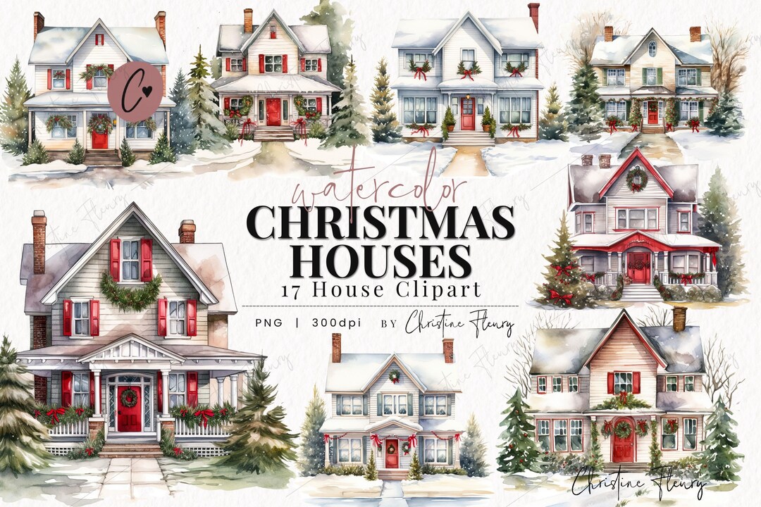 Watercolor Christmas Houses Clipart, Watercolor House Clipart ...