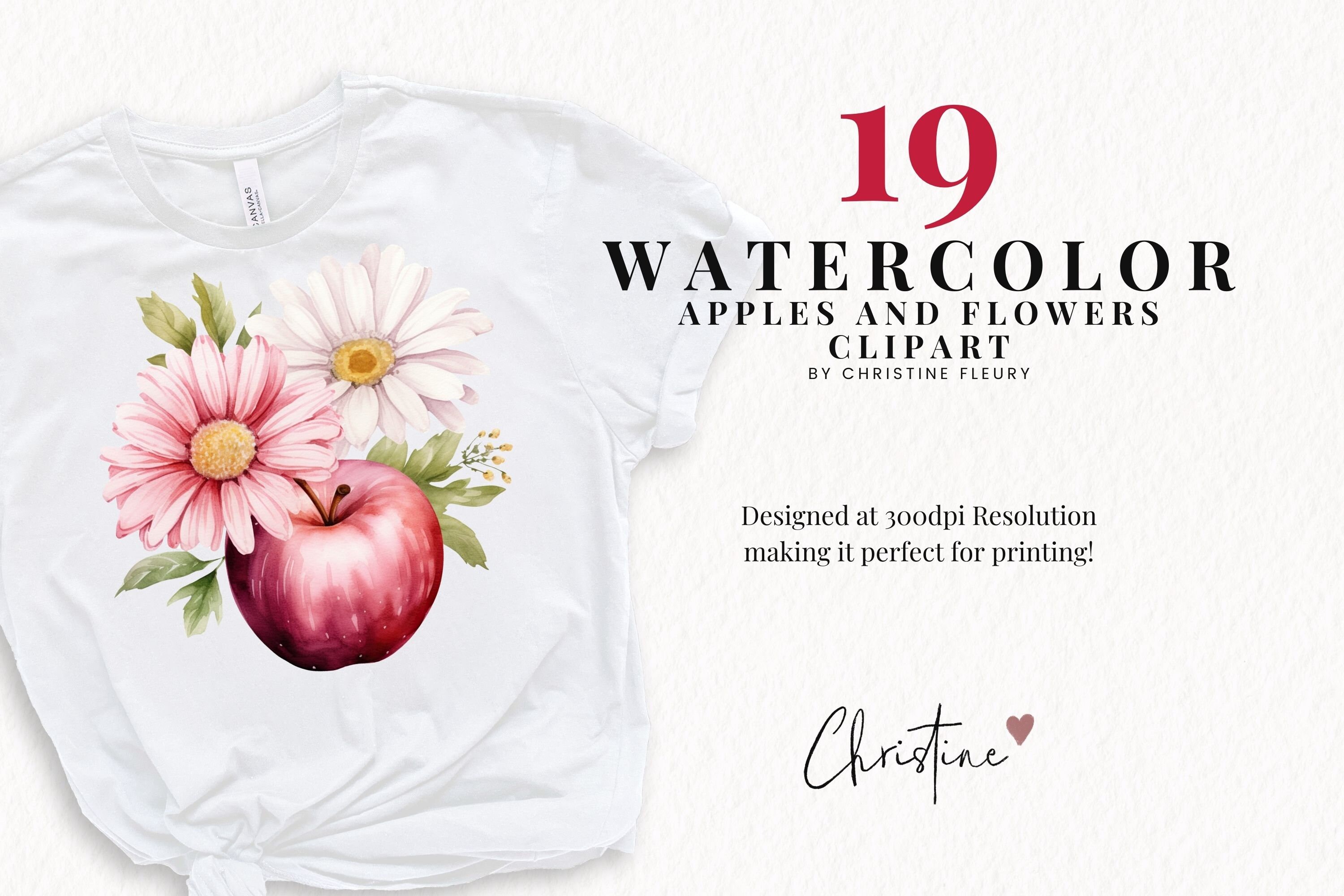 Watercolor Apples & Flowers Clipart, Spring PNG, Teacher PNG, Apple ...