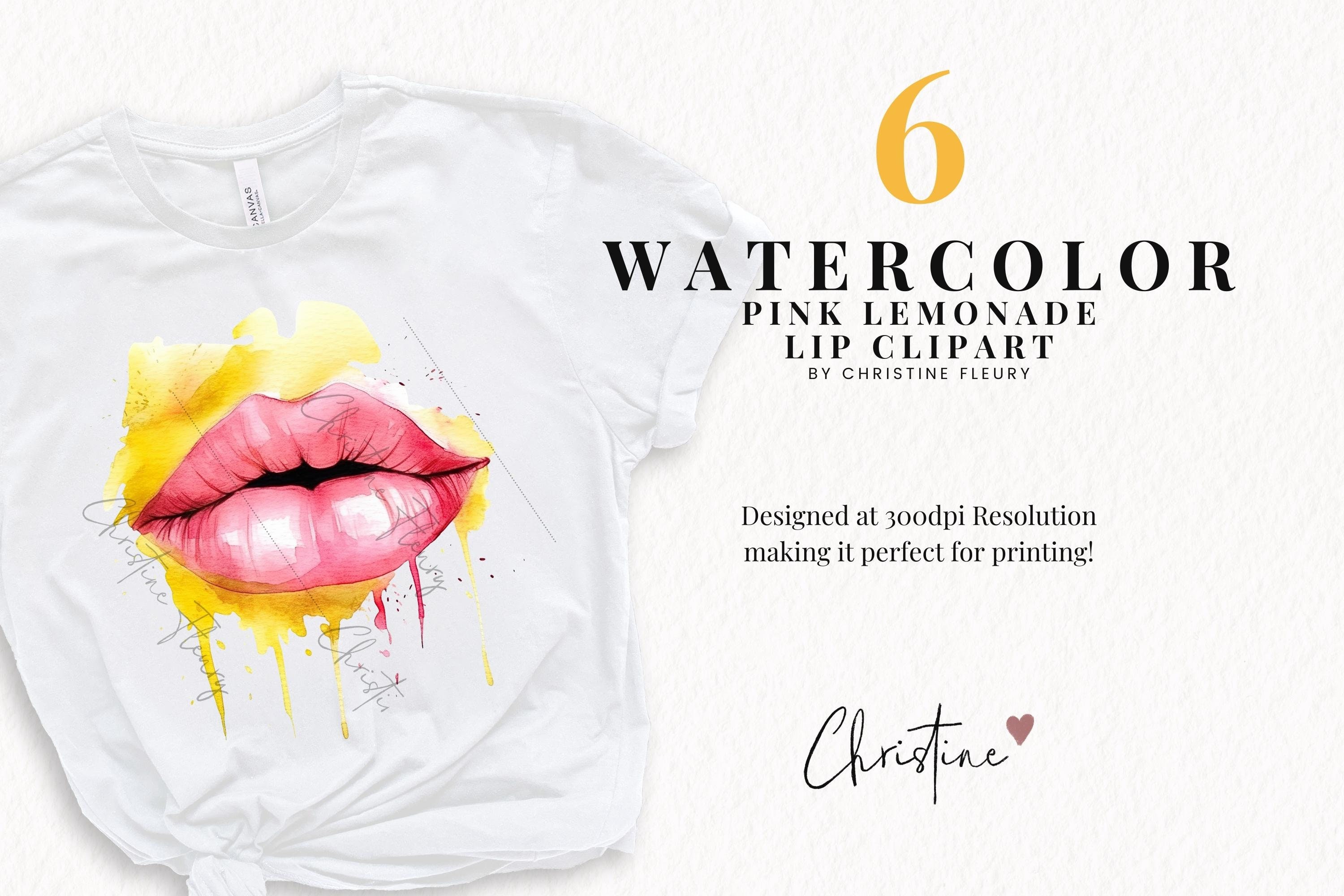 Watercolor Pink Lemonade Lips Clipart Watercolor Lips - Etsy