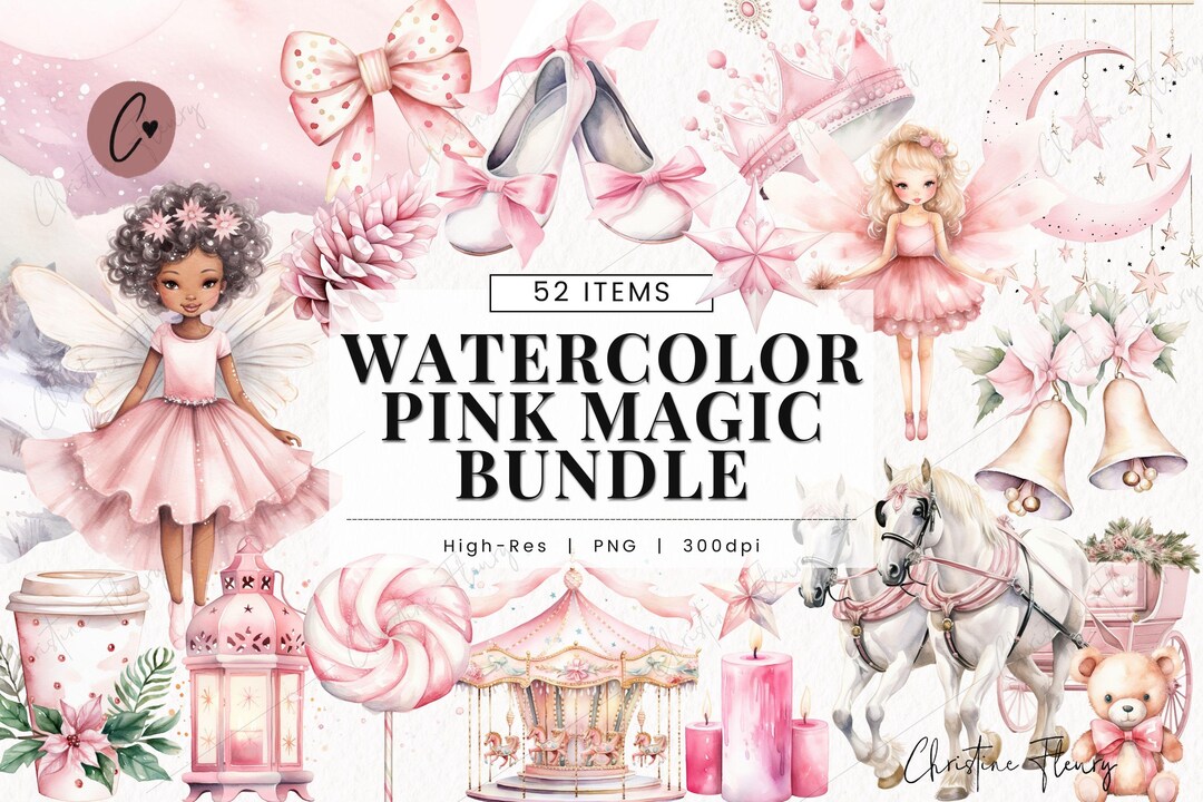 Watercolor Pink Magic Clipart Bundle, Watercolor Pink Clipart, Ballet ...